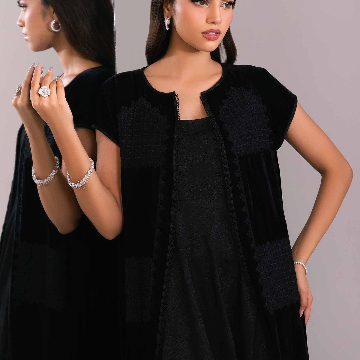 2 Piece Embroidered Long Jacket With Self Jacquard Long Dress – Nishat ...